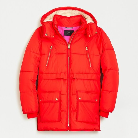 J. Crew | Jackets & Coats | J Crew Puffer Chateau Jacket Cerise | Poshmark